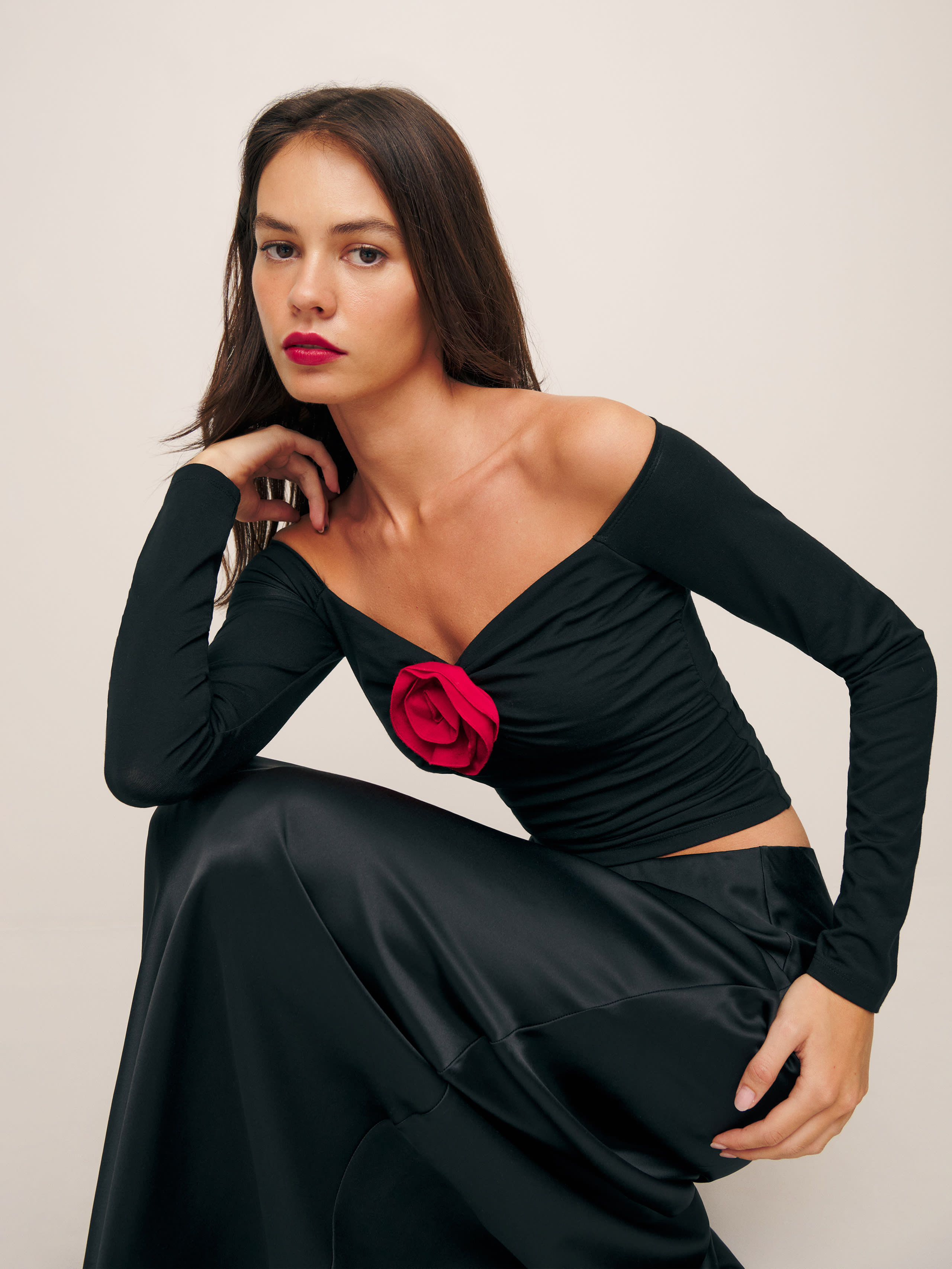 Reformation Shaye Knit Top In Black And Red | ModeSens
